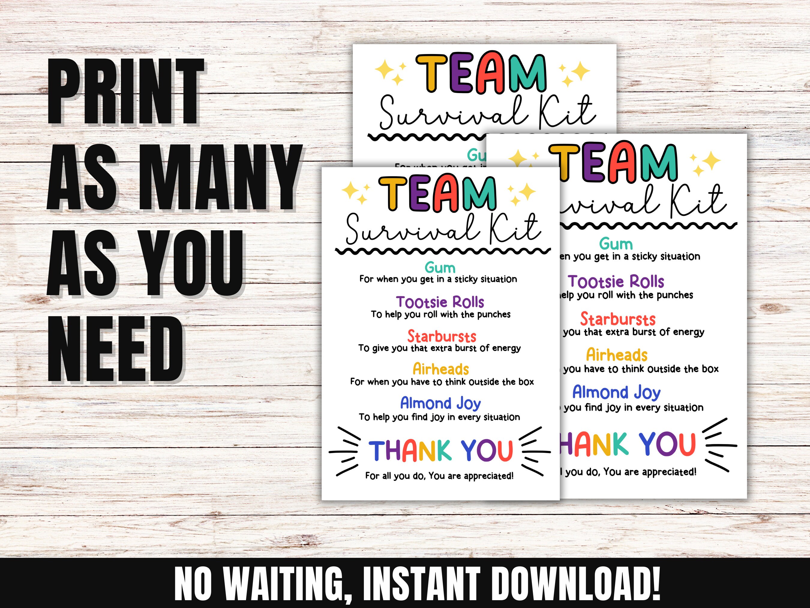 Team Survival Kit Gift Tags Printable Employee Welcome Gift Survival ...