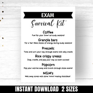 Exam Survival Kit Gift Printable Exam Prep Survival Gift Final Exam ...