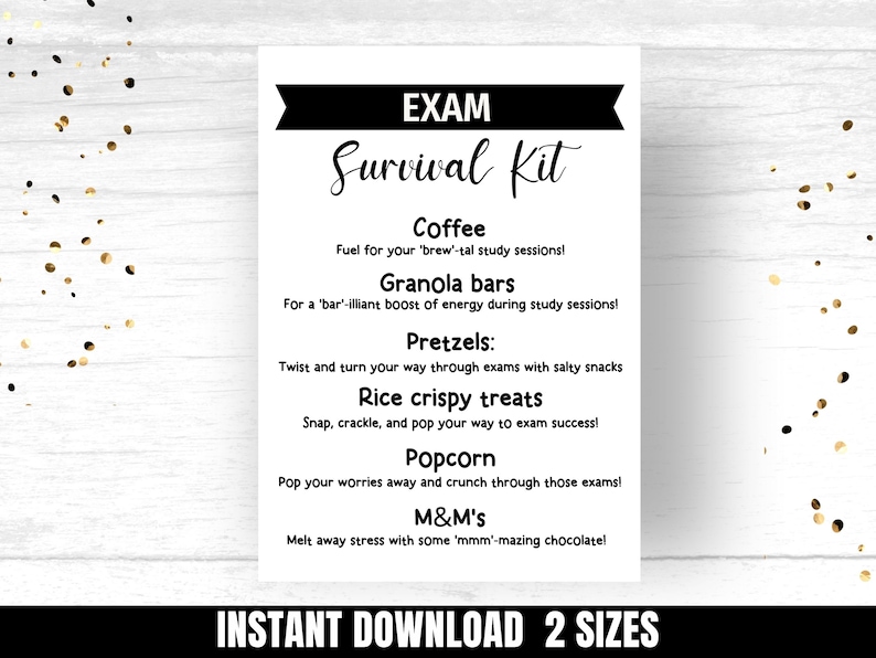 Exam Survival Kit Gift Printable Exam Prep Survival Gift Final Exam ...