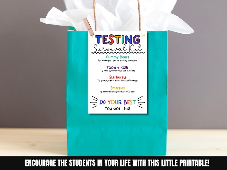Testing Survival Kit Tags Student Encouragement Testing Classroom Treat ...