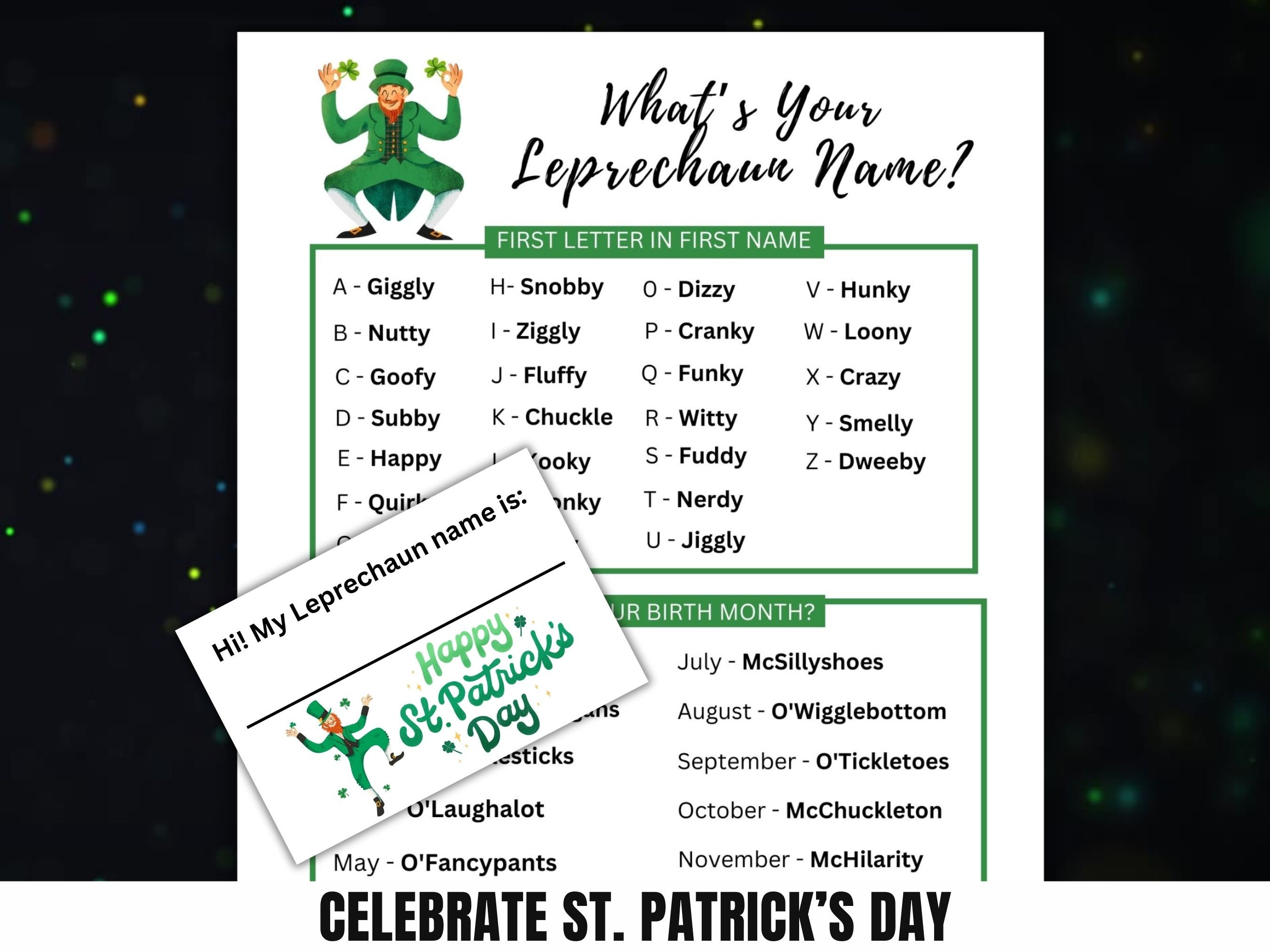 Leprechaun Name Game Printable, Funny Activity and Game for St. Patrick ...