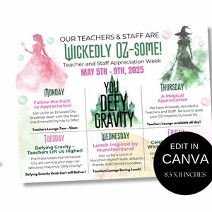 Wicked Teacher Appreciation Week Theme Ideas Editable Teacher Itinerary ...