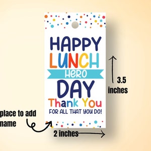 Lunch Hero Day Gift Tag Printable Lunch Hero Thank You Tag Lunch Hero ...