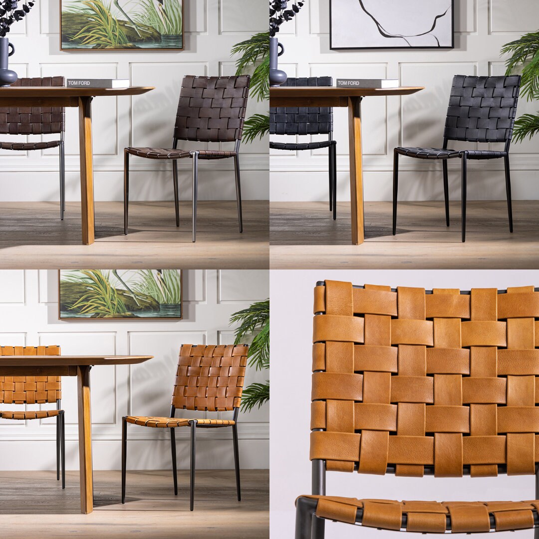 Hunter Dining Chair Leather Woven Seat With Industrial Style - Etsy UK