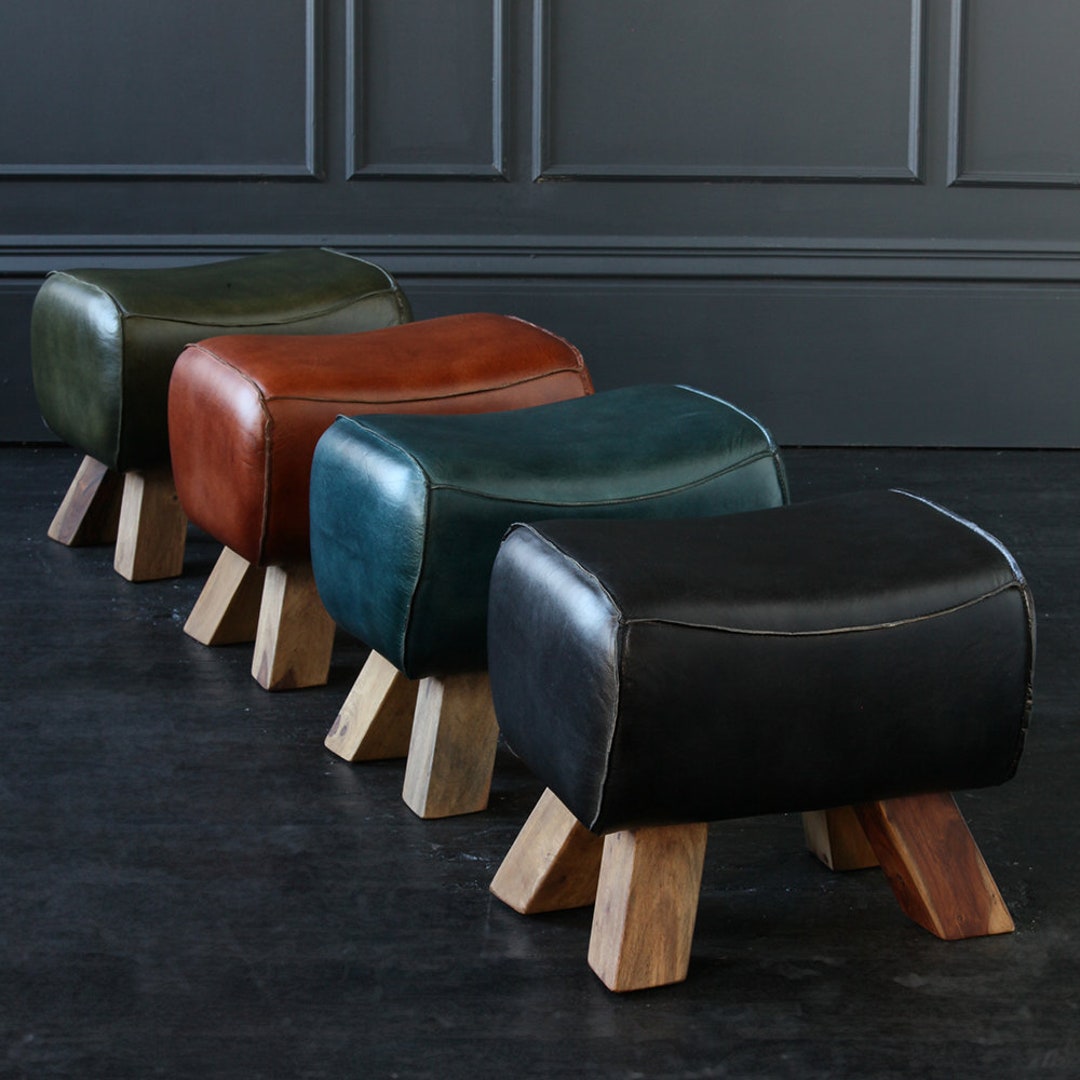 Pommel Footstool Low Foot Stool Footrest Real Leather Seat - Etsy Denmark
