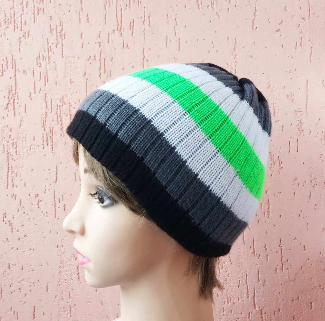 Lgbt Pride,agender Hat,lgbtq Hat,knit Slouch Hat,knit Gay Pride Hand ...