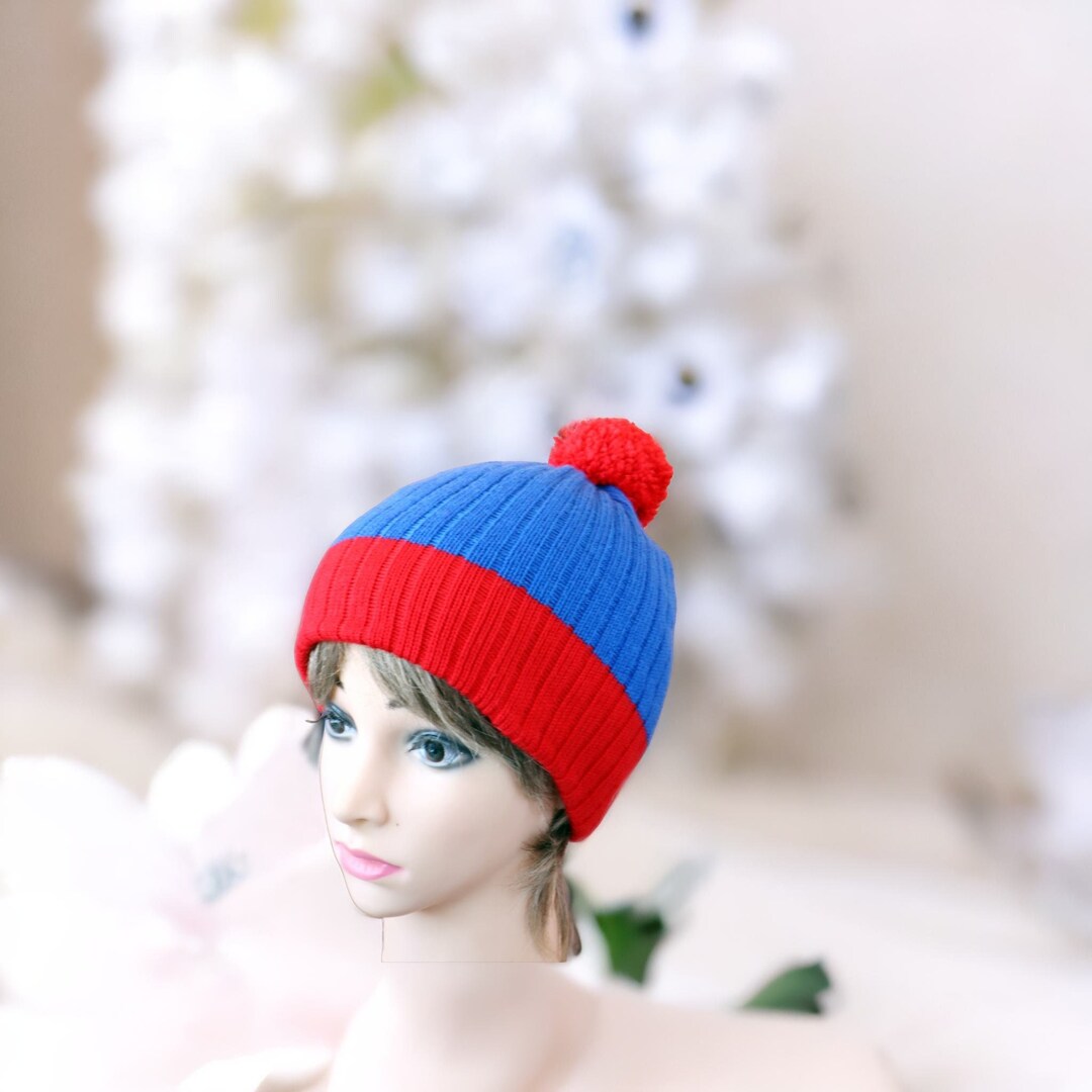 Red Blue Stan,knit Cap Costume, Beanie Hat, South Park Cosplay Pompom ...