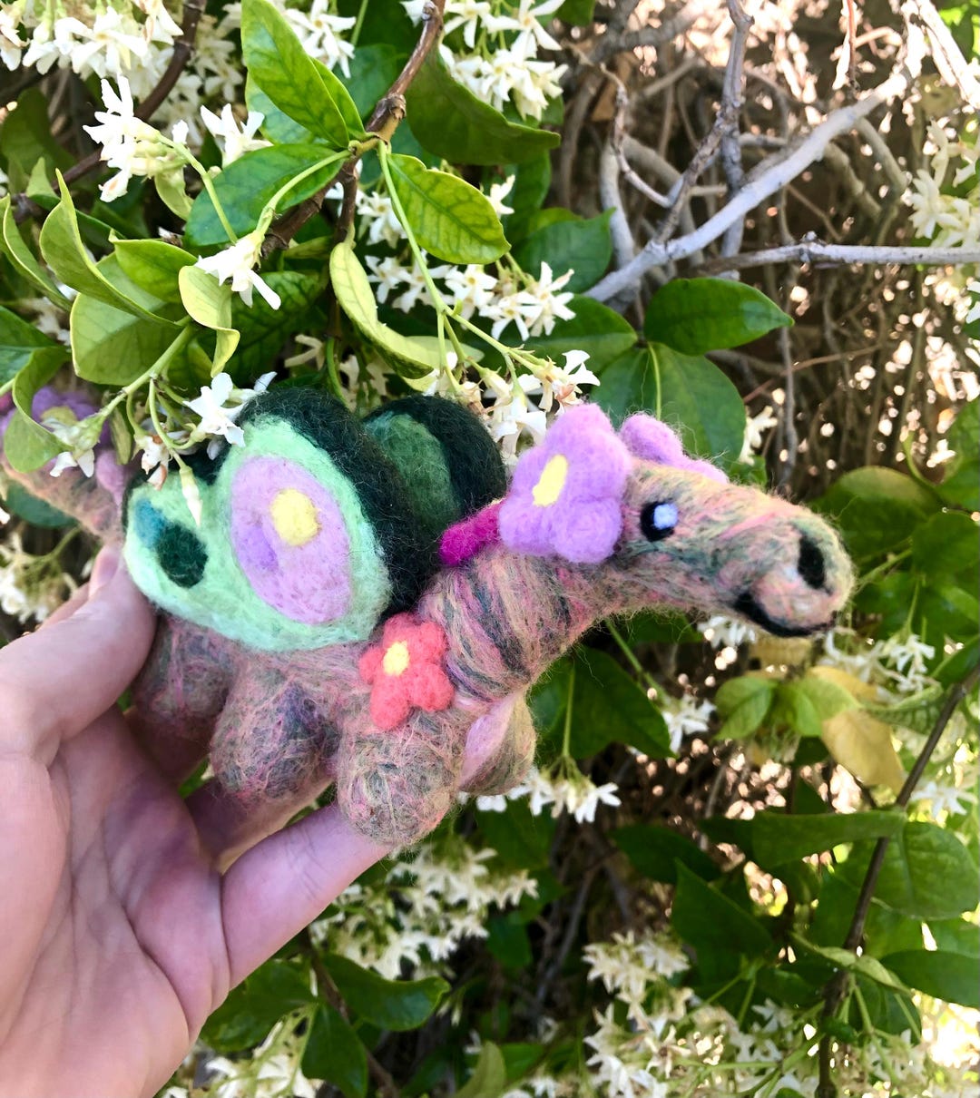 Spring Dragon Cute Plush Toy Flowers Pink Green Plushie Needlefelt Wool ...