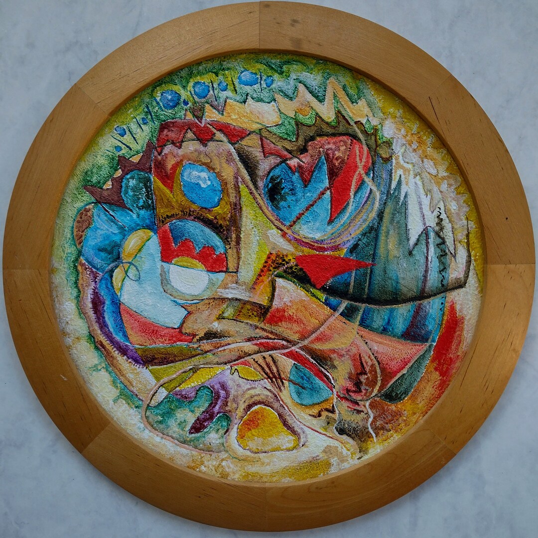 Framed Round Wall Abstract Painting. Framed Original Painting. Ready to ...