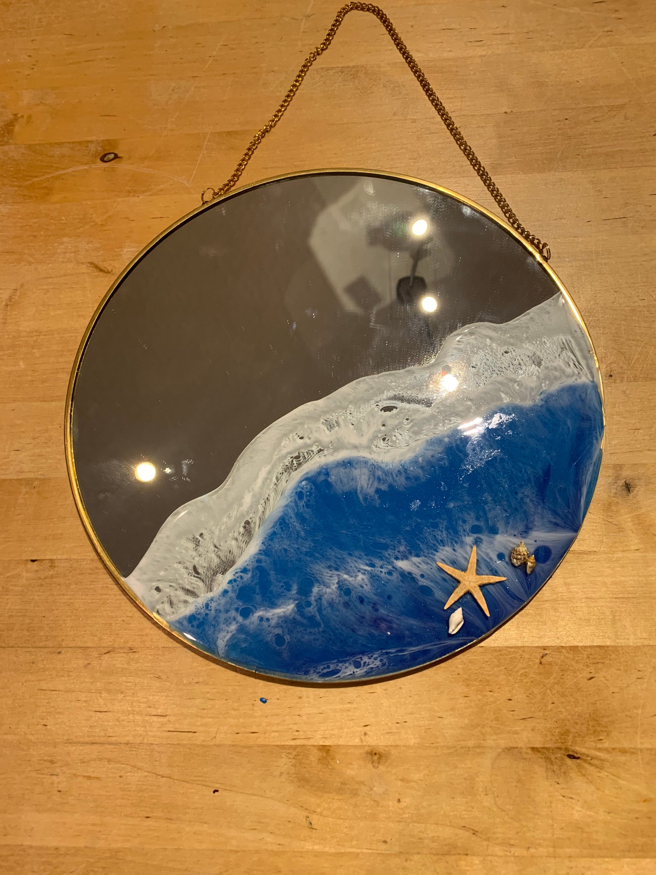 Round Resin Beach/ocean Waves Mirror Gold Frame 30cm - Etsy