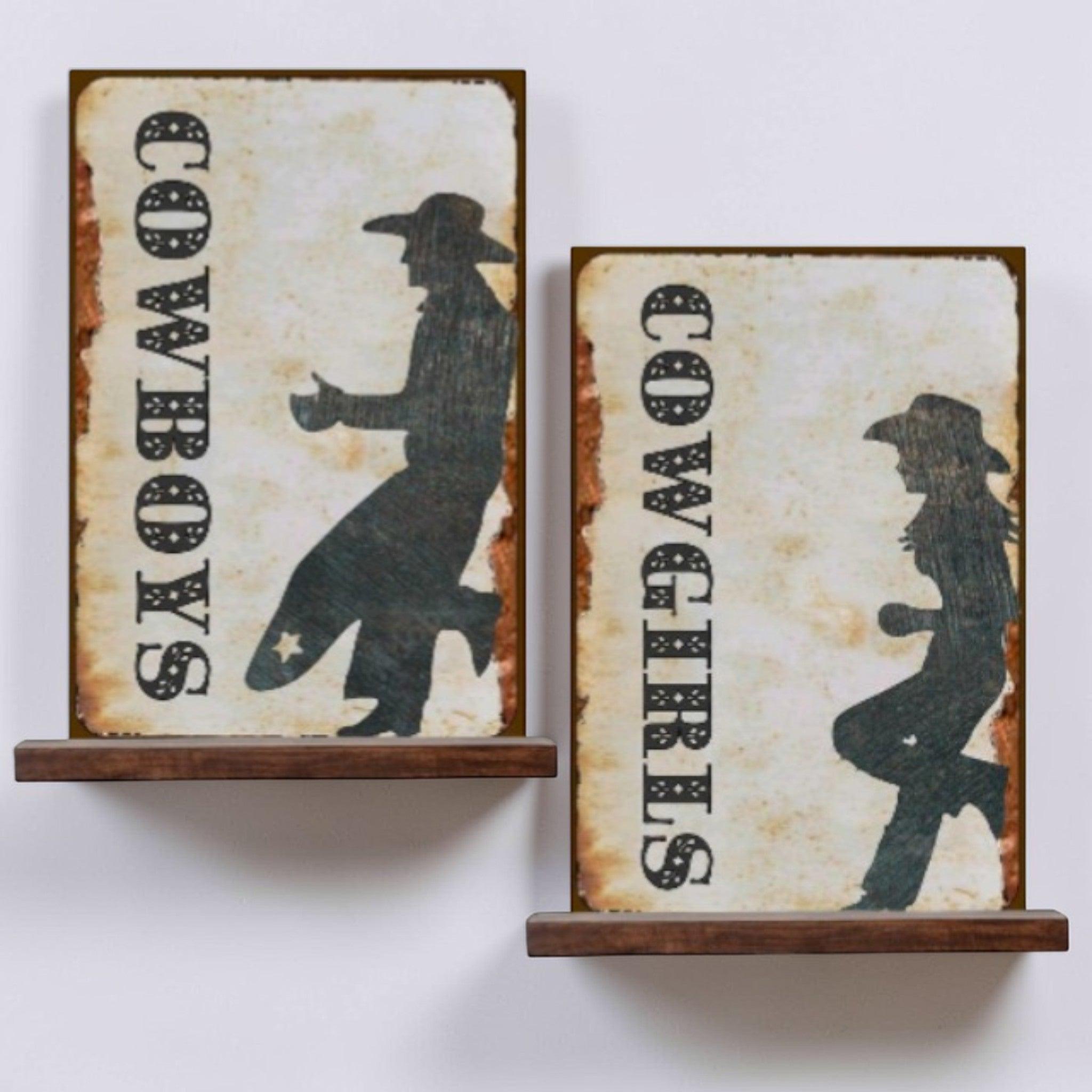 Rustic Western Bathroom Signs Set – Cowboys and Cowgirls Aluminum ...