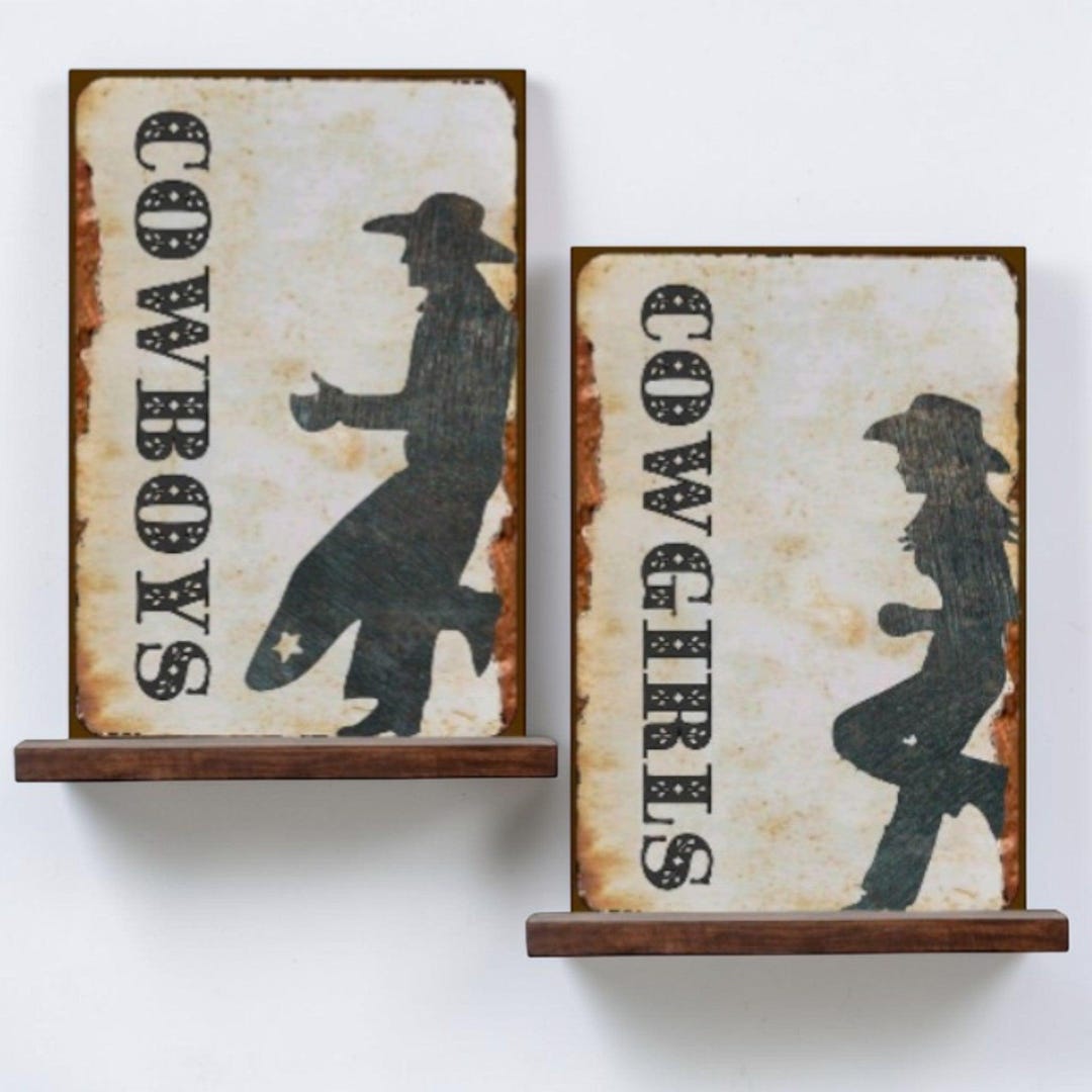 Rustic Western Bathroom Signs Set – Cowboys and Cowgirls Aluminum ...