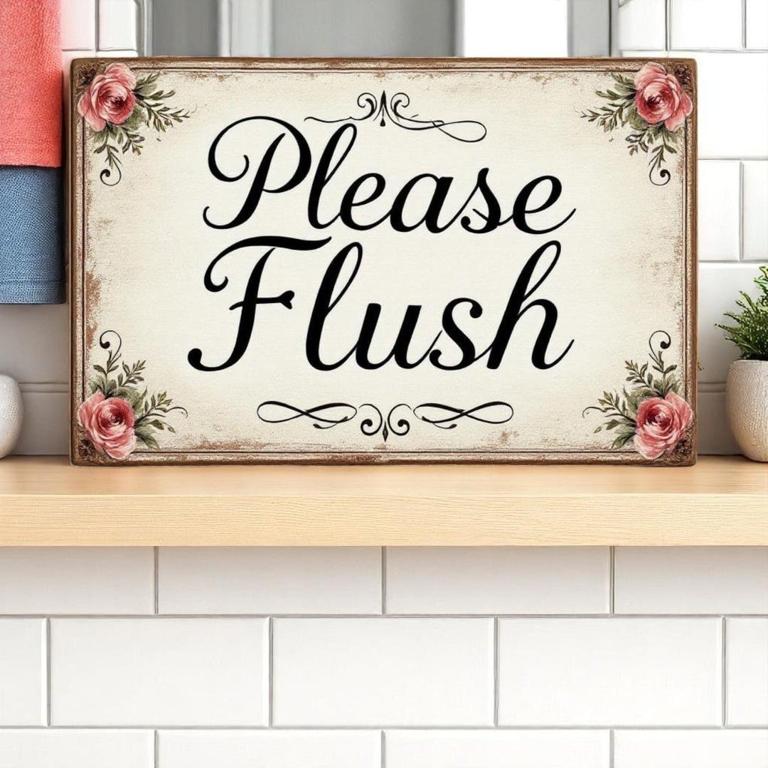 Please Flush Floral Bathroom Sign – Handmade - Etsy