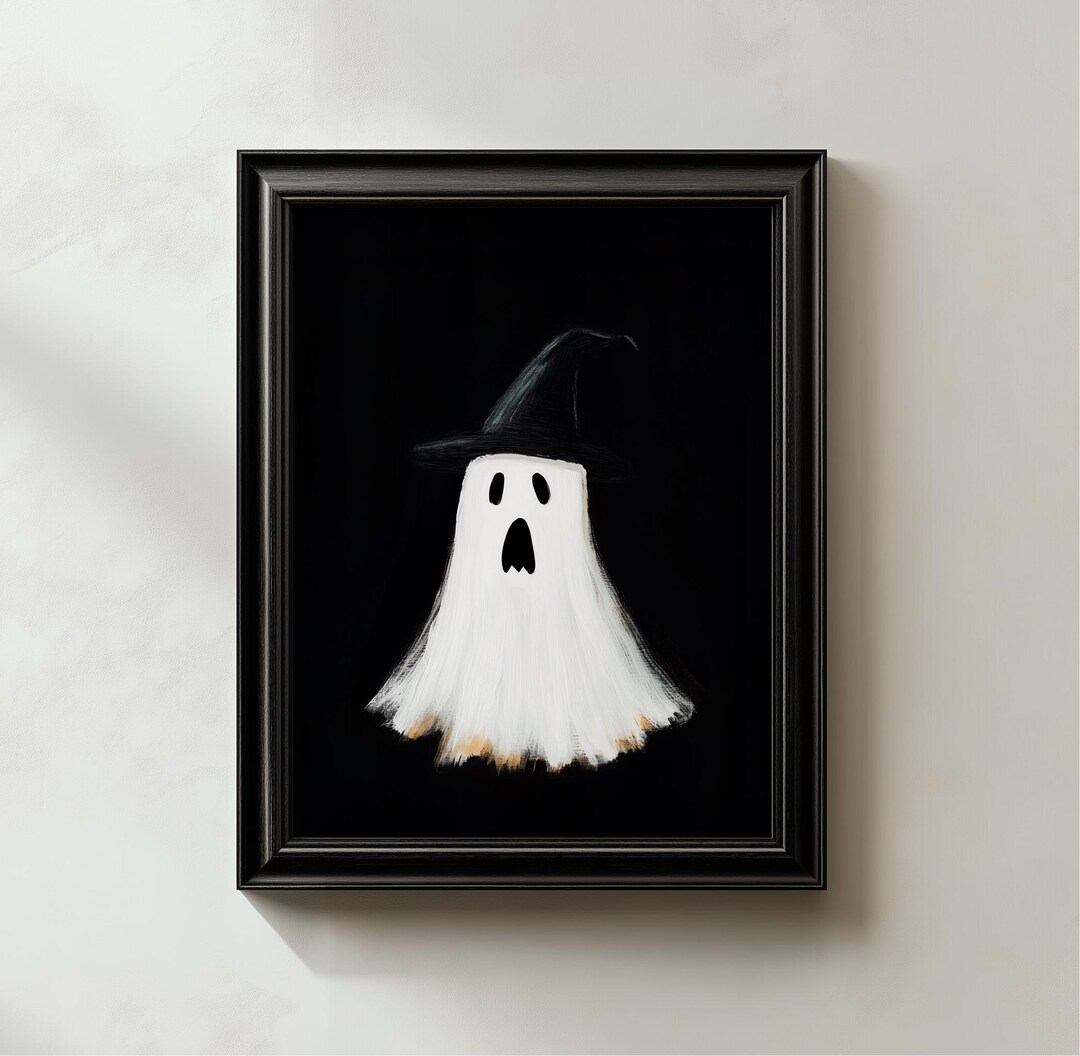 Witch Ghost Halloween Print, Spooky Ghost With Hat Wall Art, Gothic ...
