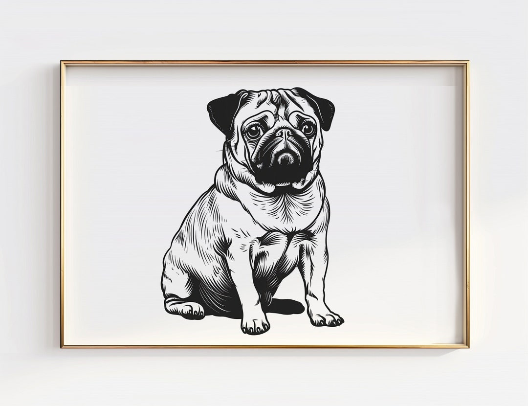 Pug Dog Painting Pug Line Drawing Pug Wall Decor Pugs in Art Pug Canvas ...