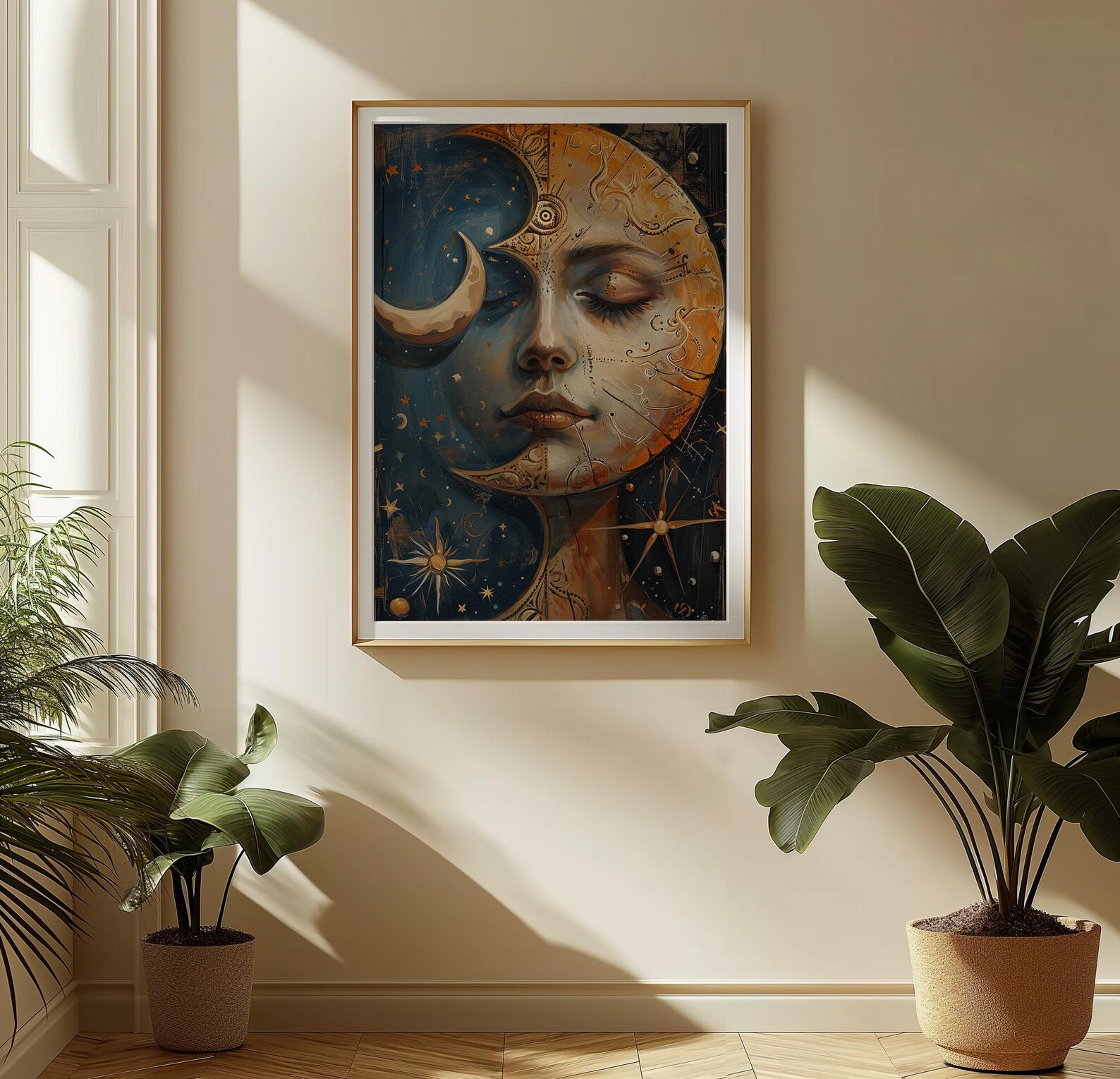 Surreal Moon Face Art Print: Celestial Woman Portrait (digital Download ...