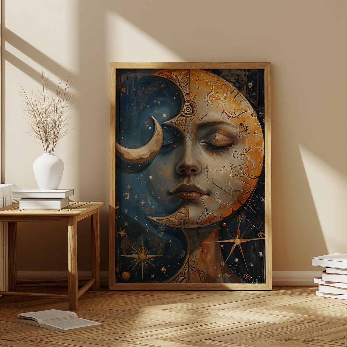 Surreal Moon Face Art Print: Celestial Woman Portrait (digital Download ...