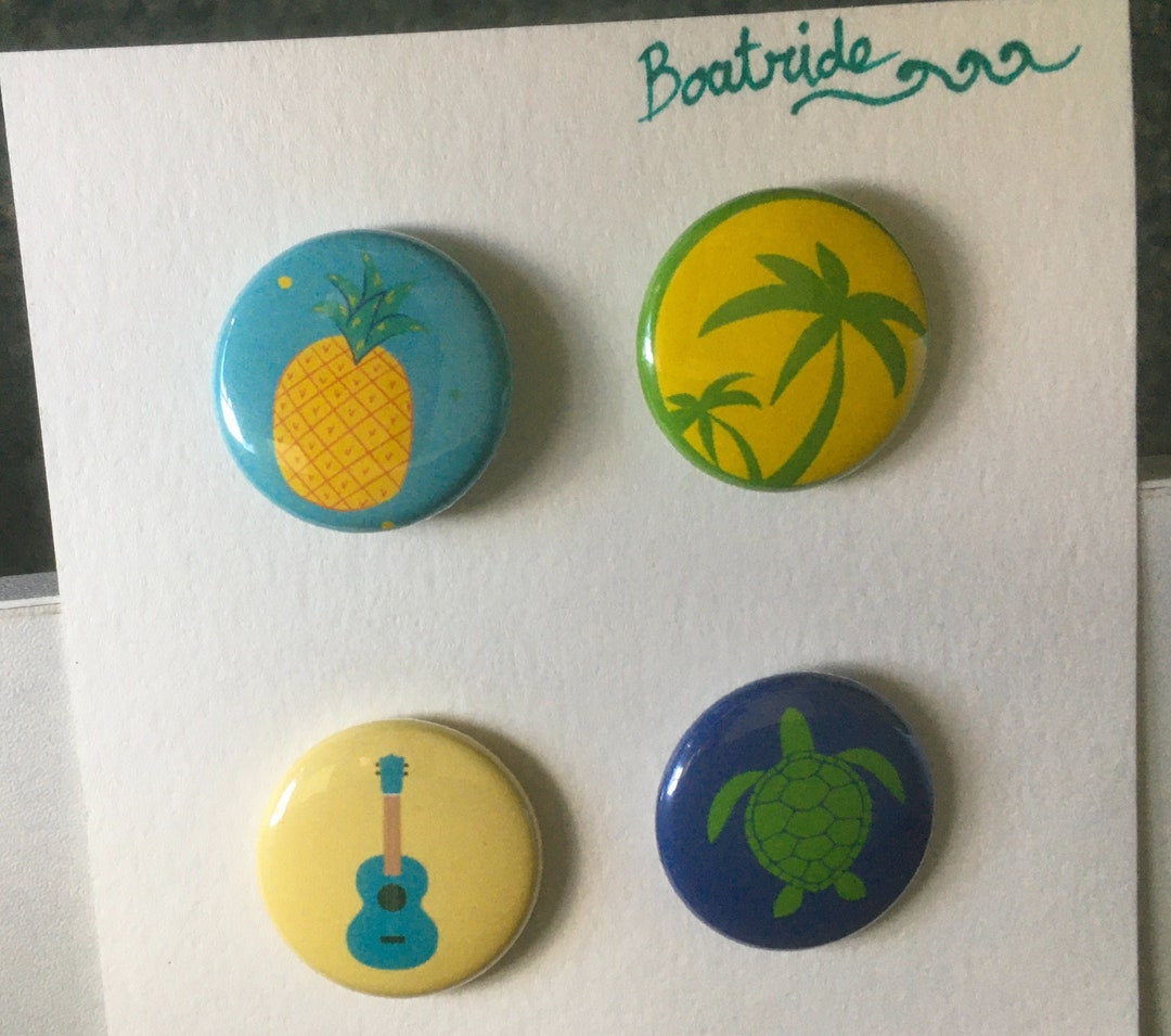 Tropical Buttons - Pineapple, Ukulele, Sea Turtle, Palm Tree Buttonset ...