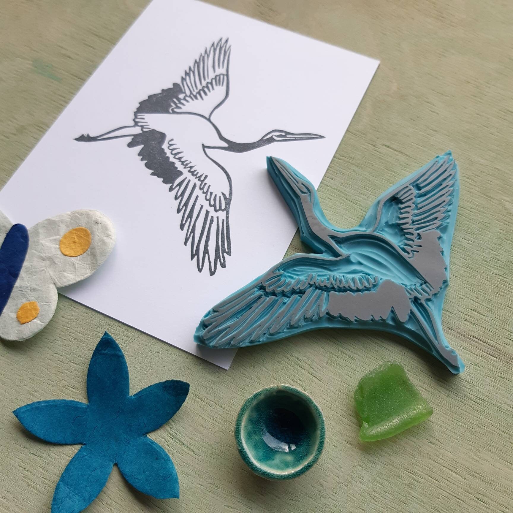 Handcarved Crane Stamp - Etsy