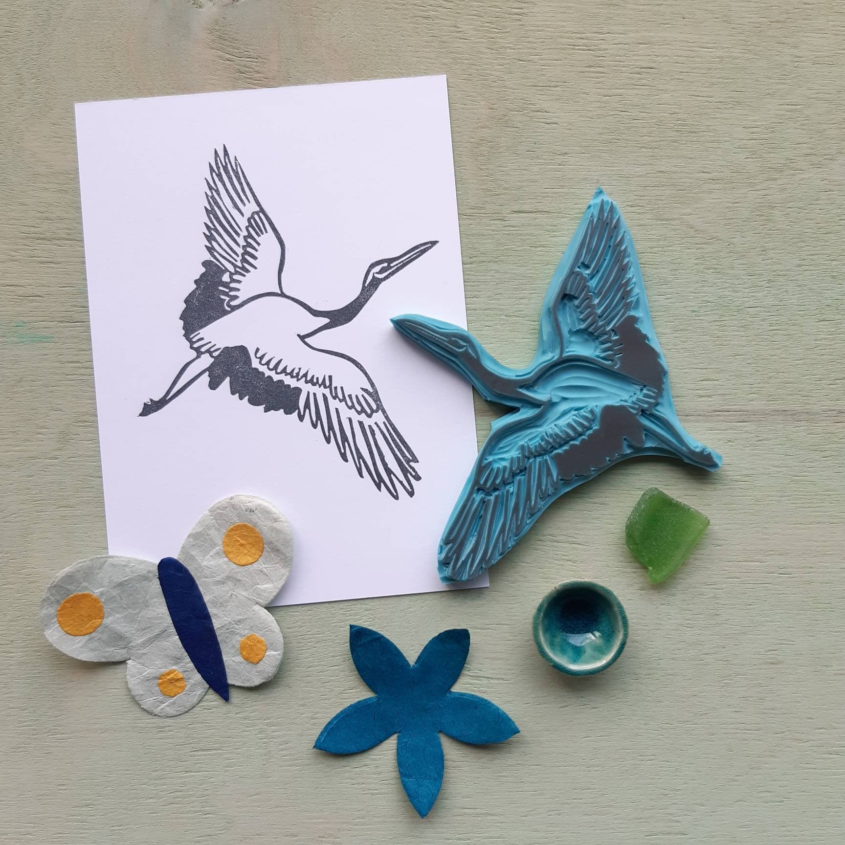 Handcarved Crane Stamp - Etsy