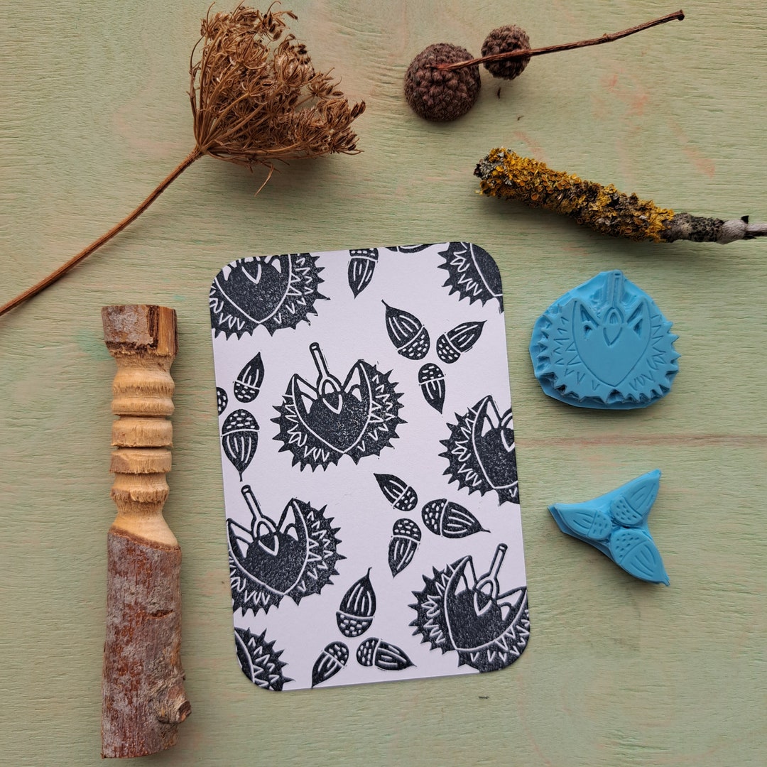 A Handcarved Chestnut and Acorn Stamp Set - Etsy