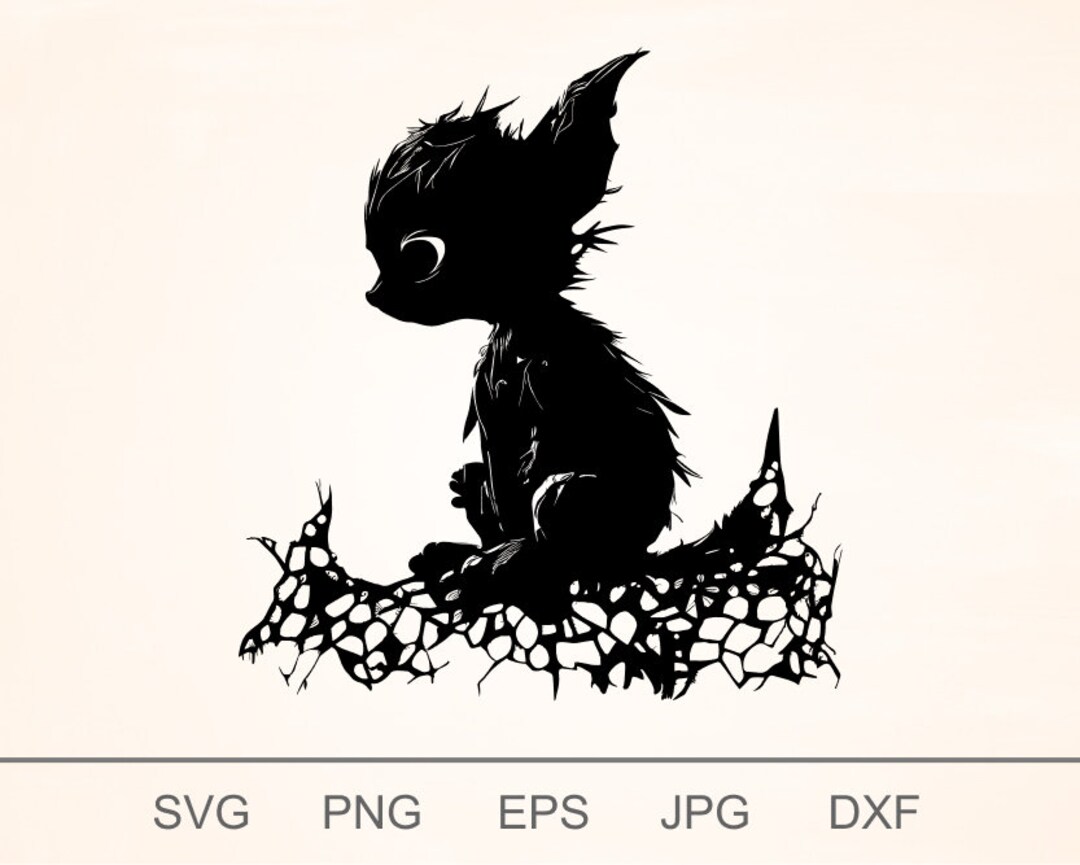 Little Cute Demon Sitting on Web Svg, Demon-cat Svg, Fluffy Sad Demon ...