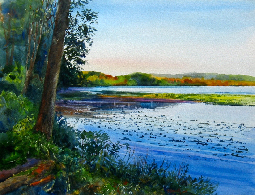 Watercolor Landscape Print, 12 X 16 Inch Print, Lake Scene, Rockland ...