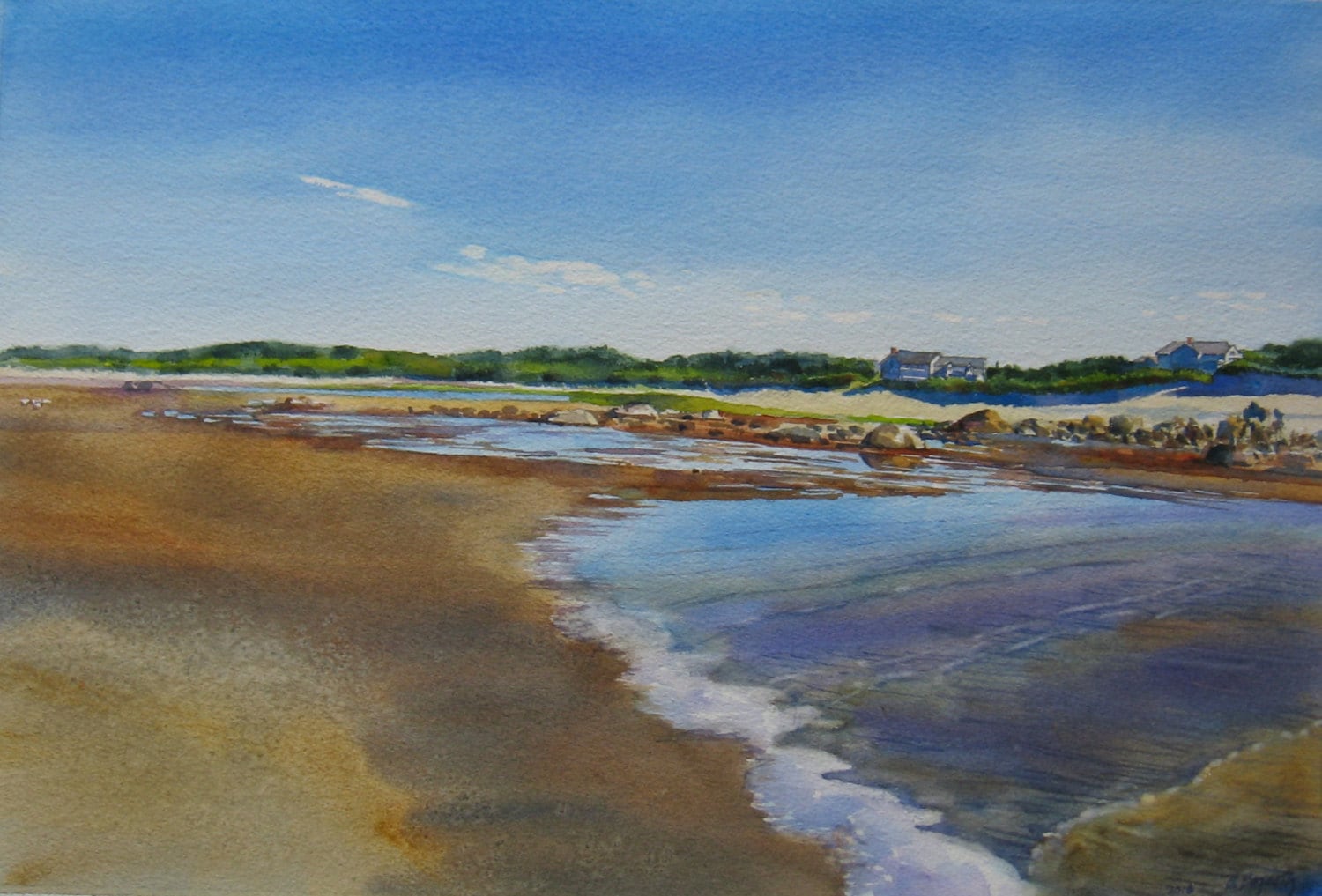 Cape Cod Landscape, Watercolor Landscape, Seascape, Beach Print, Cape ...