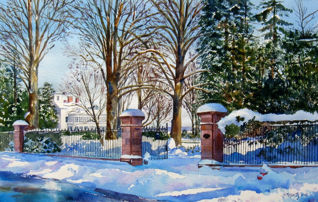 Snow Scene, Winter Landscape Print, Winter Watercolor Print, Street ...