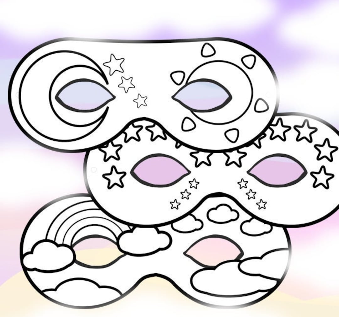 Sky Themed Coloring Masks Printable Kids Party Favor Classroom or ...