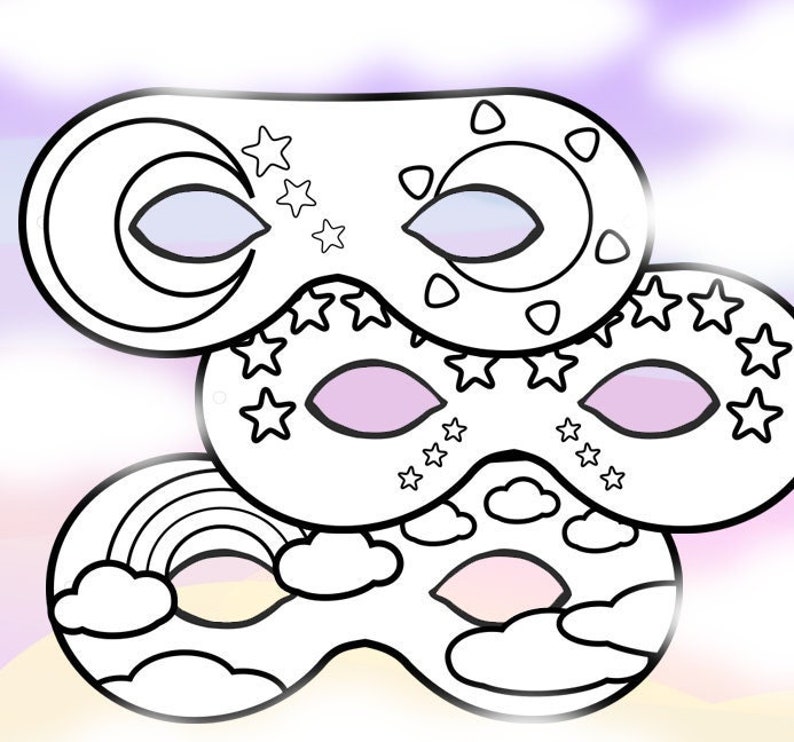 Sky Themed Coloring Masks Printable Kids Party Favor Classroom or ...