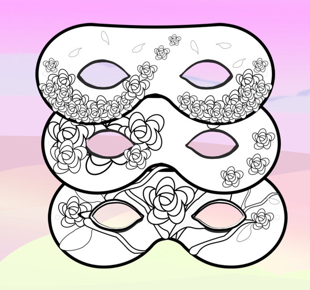 Floral Flower Themed Coloring Masks Printable Kids Party Favor ...