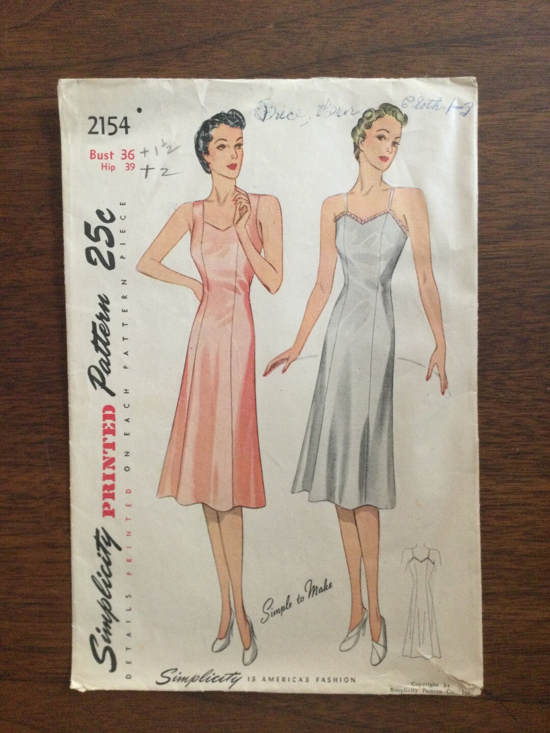 1940s Simplicity 2154 Slip Pattern - Etsy