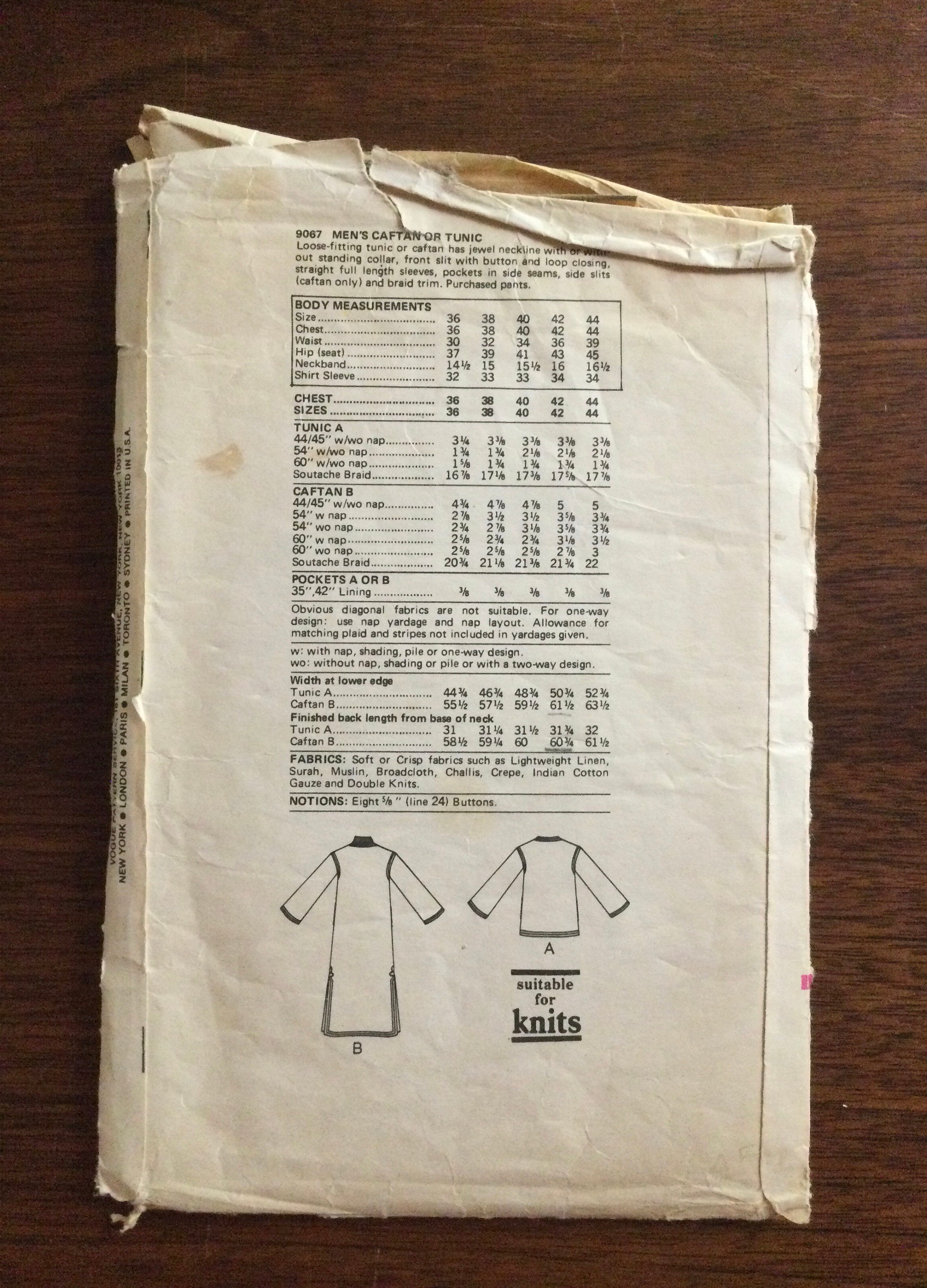1970s Vogue Pattern 9067 Men's Caftan or Tunic - Etsy UK