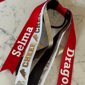 Custom Cheerleader Hair Ribbon, Ponytail Hair Ties, Streamer Bow ...