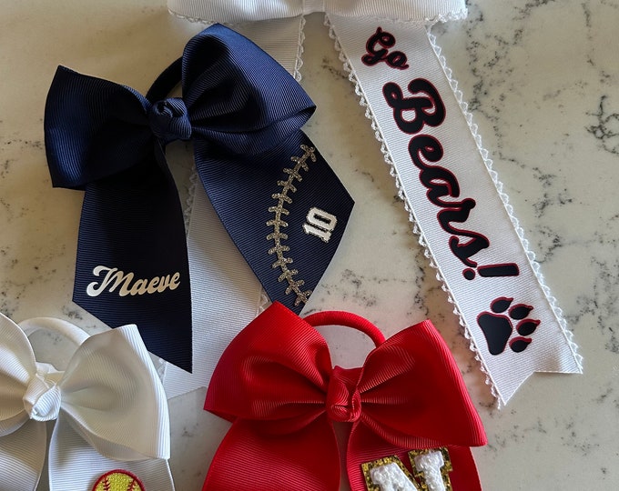 Custom Softball Bows, Custom Softball Ribbons, Personalized With Name, Embroidered Softball Bows ...