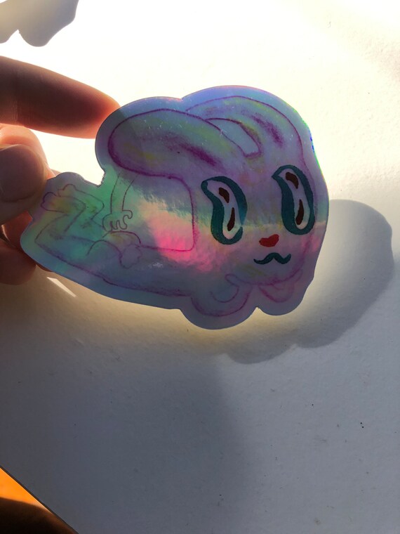 Holographic Itchy Bunny Sticker - Etsy