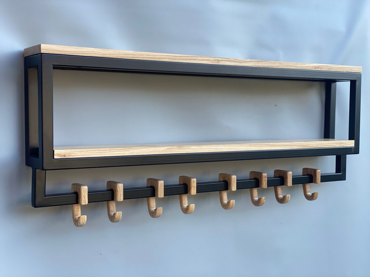 Wall Mounted Coat Rack for Hallway, Wooden Metal Coat Rack Industrial ...