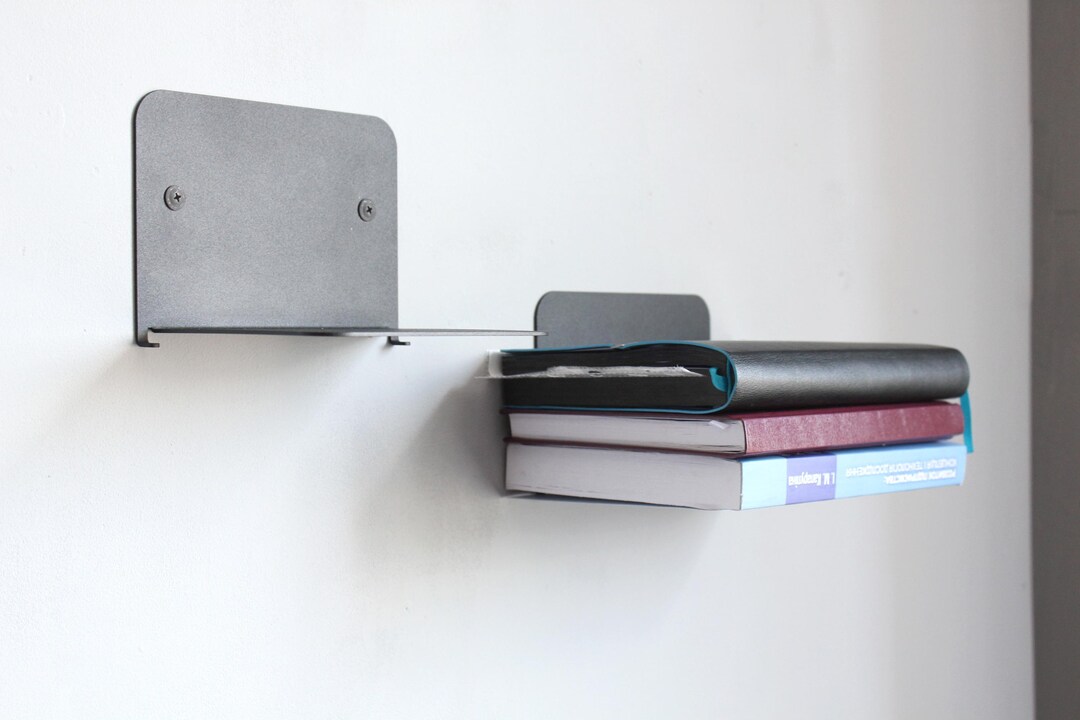 Minimalist Floating Metal Bookshelf: Invisible Book Holder, Black Steel ...
