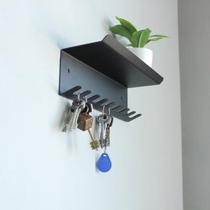 Wall Mounted Metal Key Shelf & Mail Organizer: Modern Entryway Hooks - Etsy