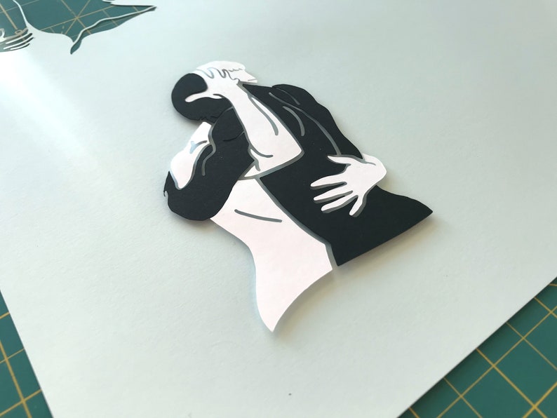 Brotherhood, Men Hugging Silhouette, an Original Fine Paper Art - One ...