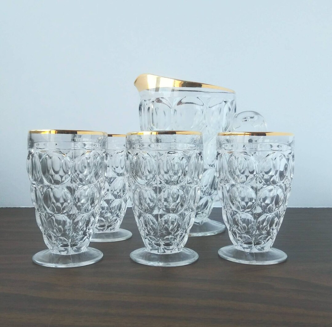 Bumpy Glass Juice Pitcher and Glass Set With Gold Rims . FREE SHIPPING ...