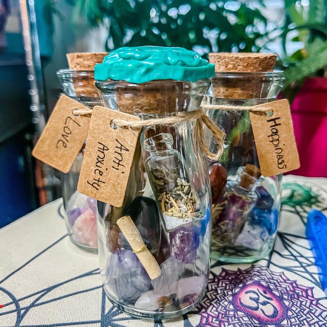 Crystal Healing Spell Jars - Love, Anti-anxiety, Happiness, Protection ...
