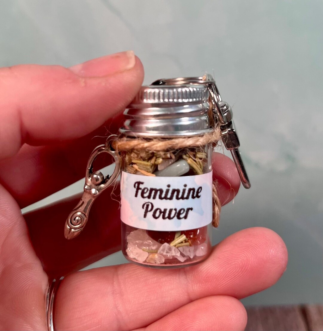 Mini Bottle of Feminine Power - Crystal and Herb Intention Keychain - Etsy