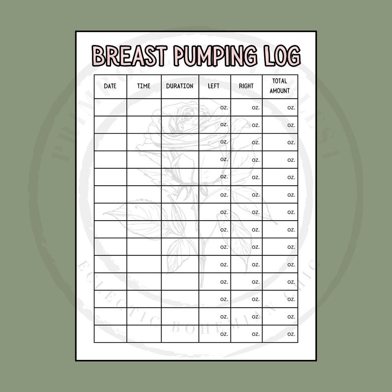 Simple Exclusive Breast Pumping Log Tracker Unlimited Printable Digital ...