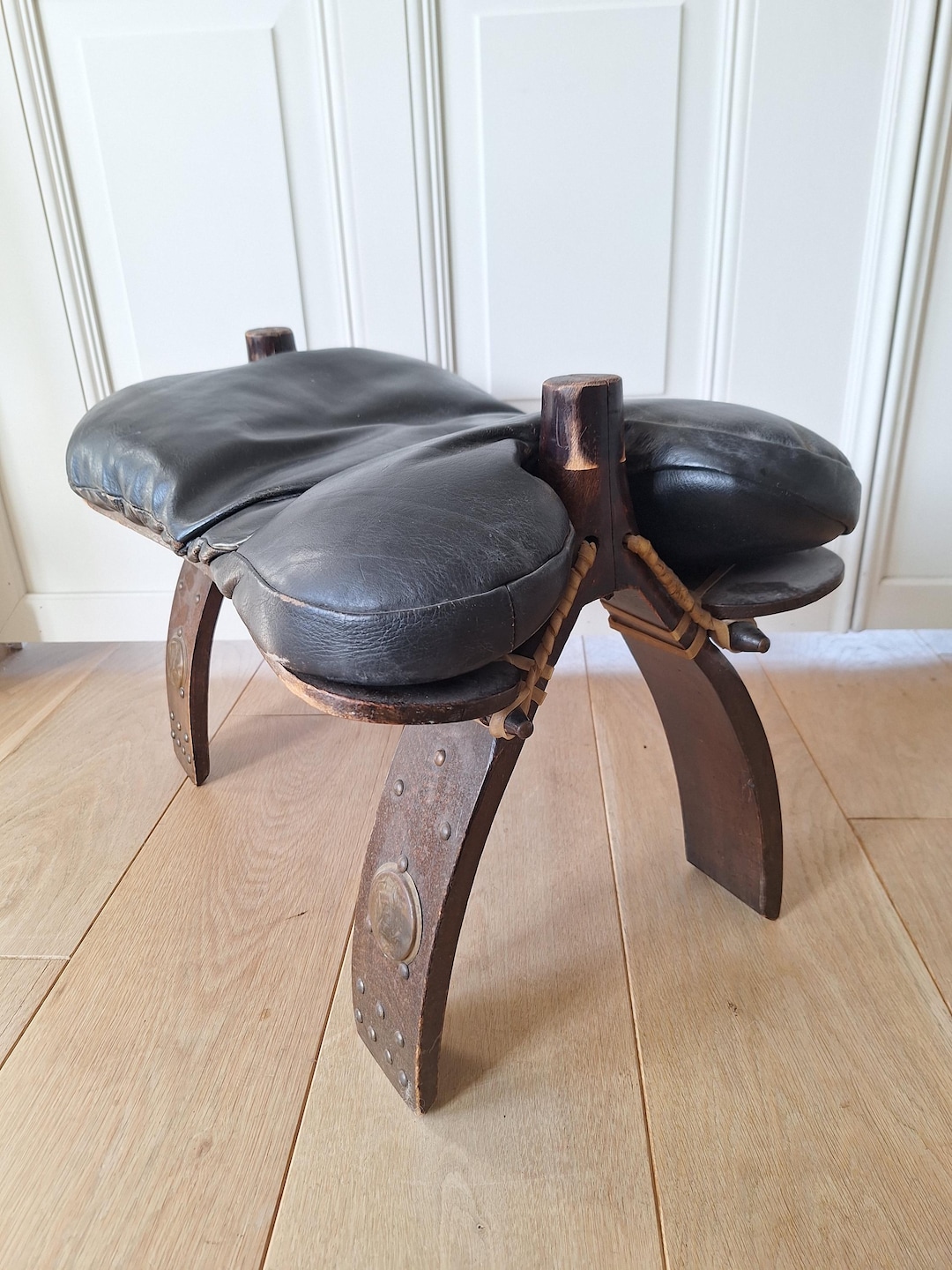Leather Hocker, Foot Stool, Camel Saddle, Leather Seat, 1900s. - Etsy