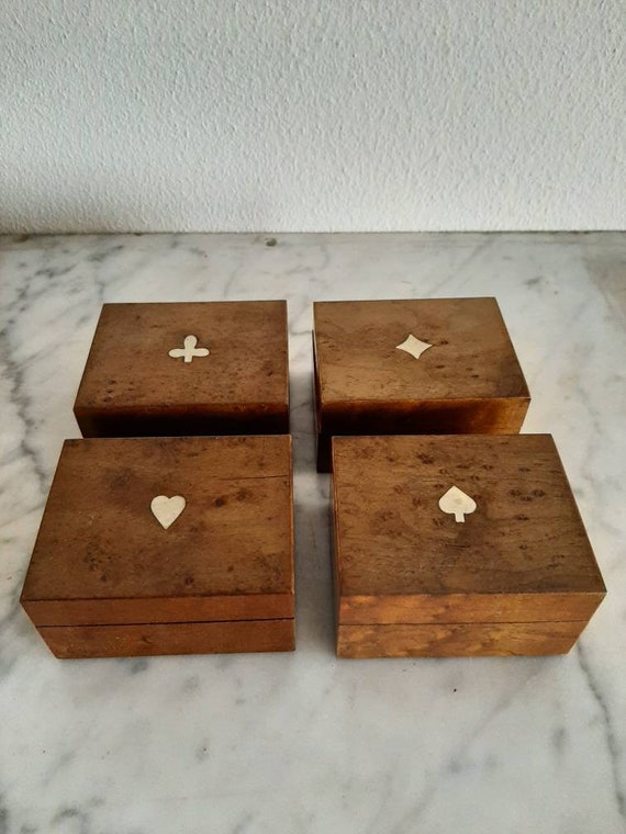 Antique Wooden Playing Cards Box with Brass Hand Inla… - Gem