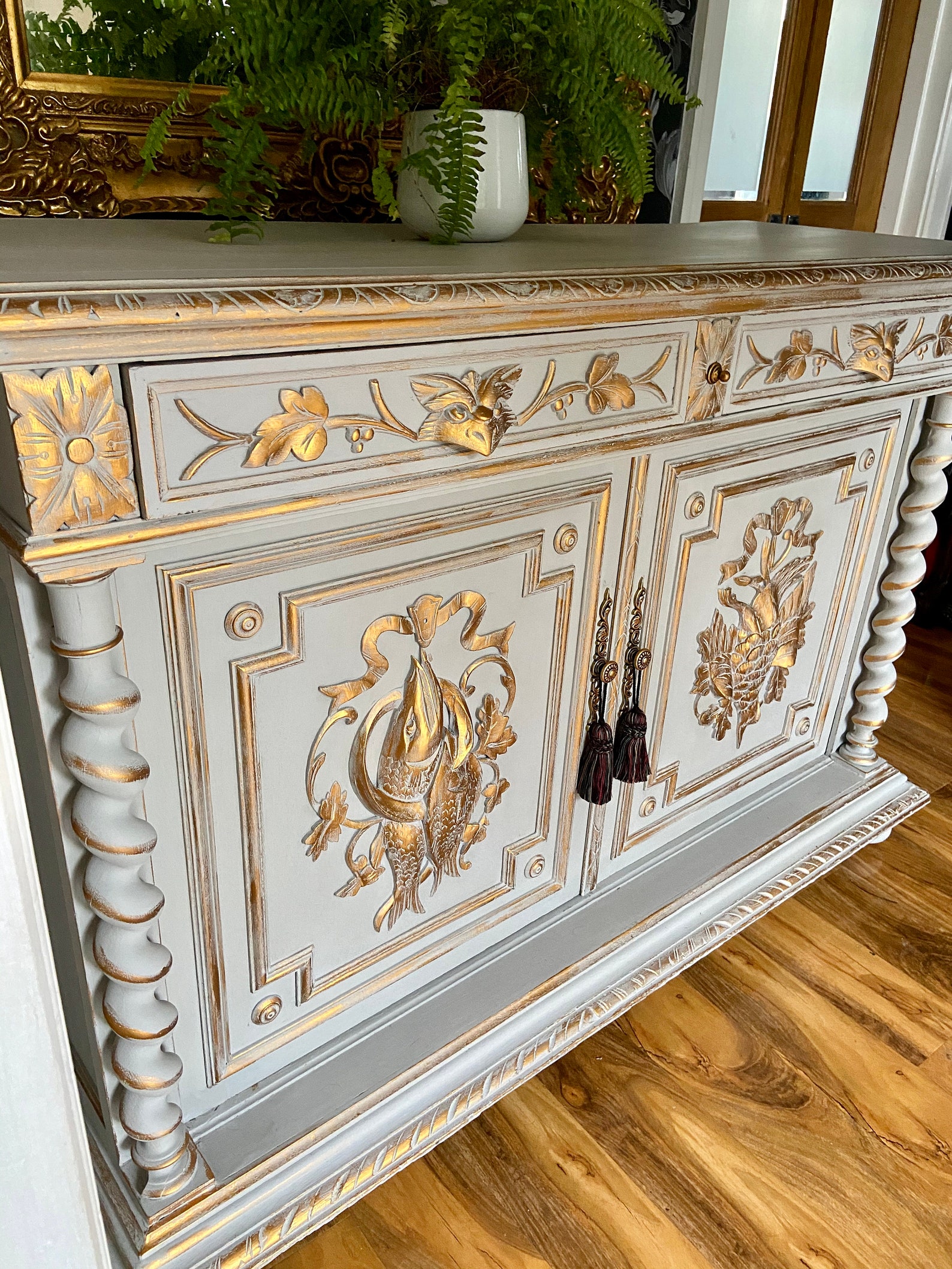 Hand Carved Antique French Sideboard Painted in Annie Sloan Paris Grey ...