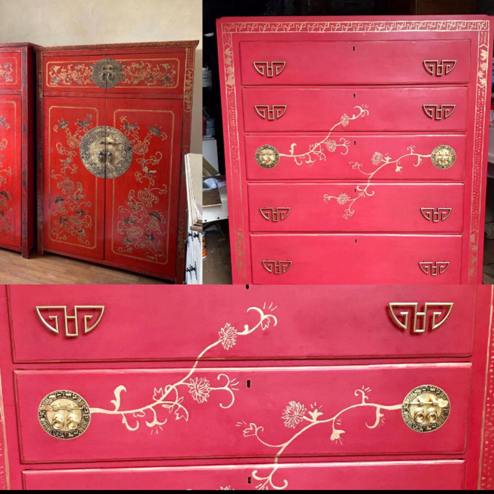 Large Victorian Chest of Drawers Painted in Oriental Style With Chinese ...