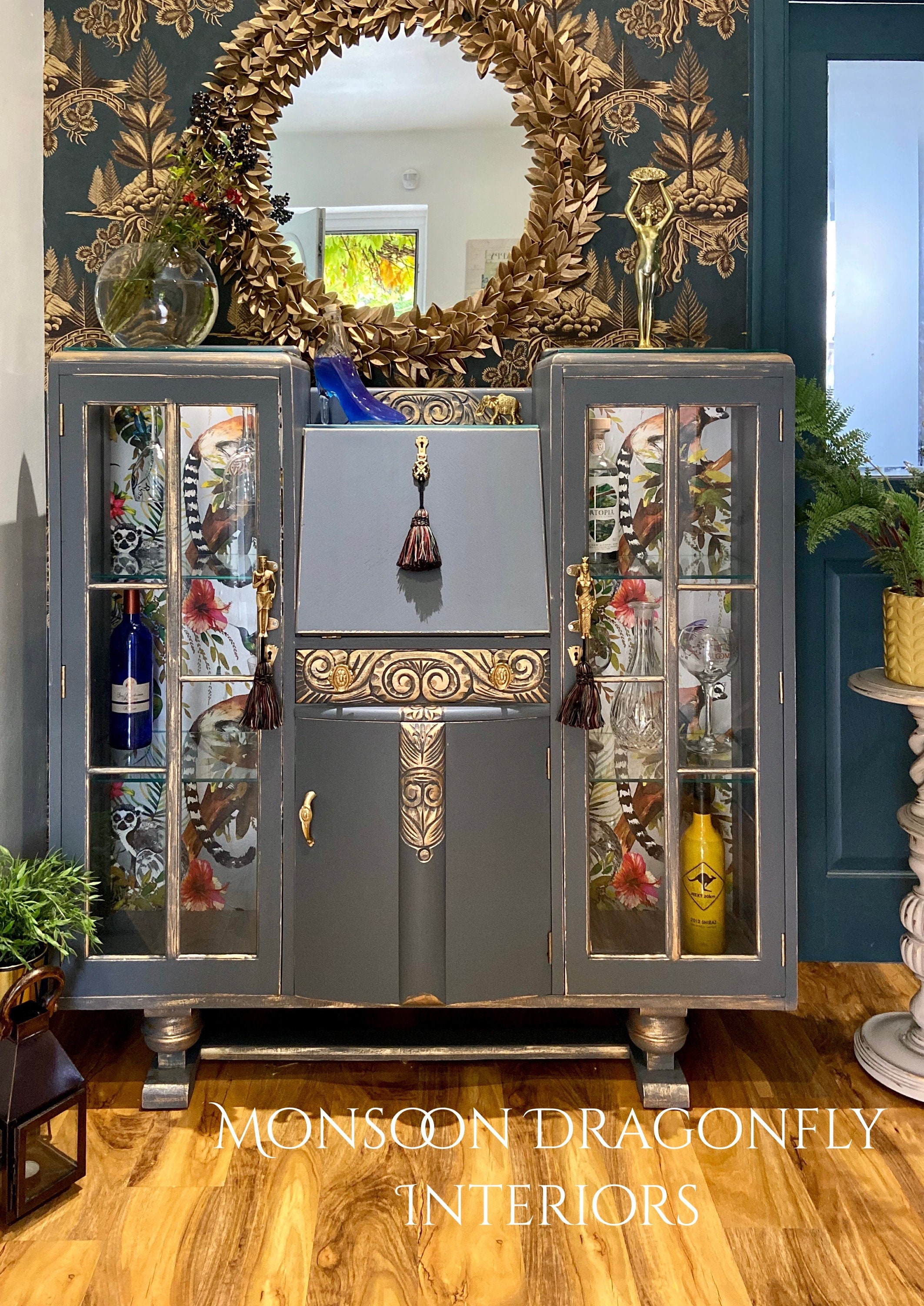 Vintage Art Deco Drinks Cabinet Cocktail Bar With Drop Down Mixing ...